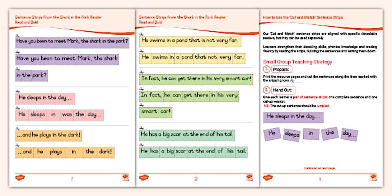 Read and Build Sentence Strips: Shark in the Park (CAPS Aligned)