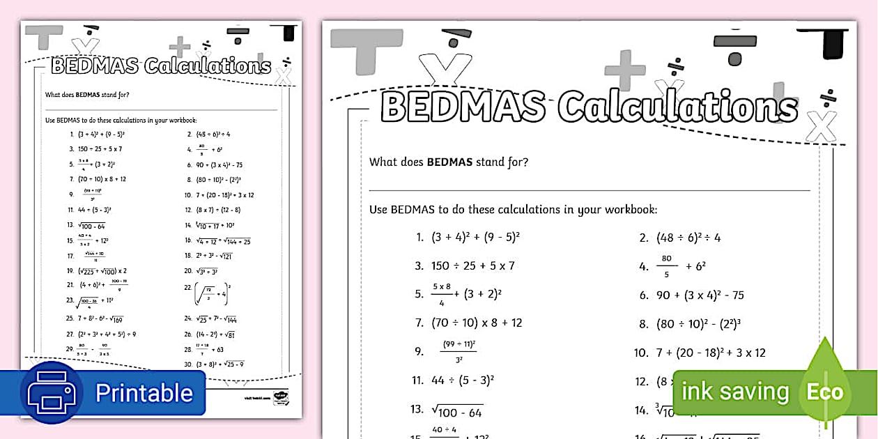 BEDMAS Calculations Activity Sheet - Twinkl