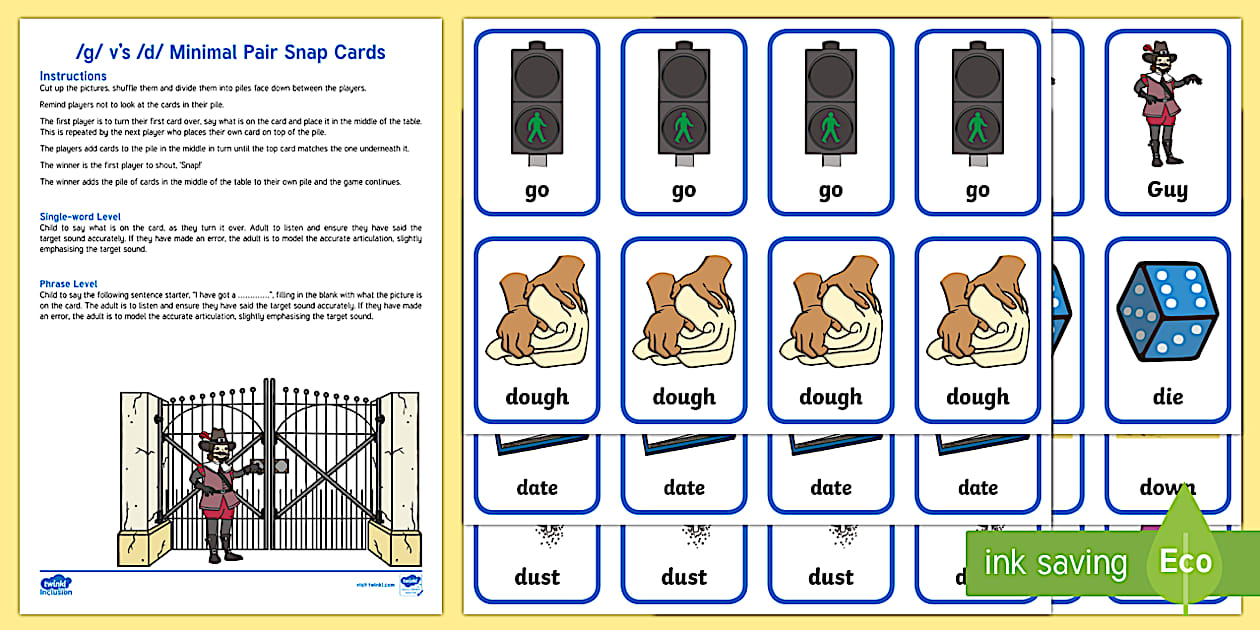 /g/ v's /d/ Initial Sound Snap Cards Worksheet - Twinkl