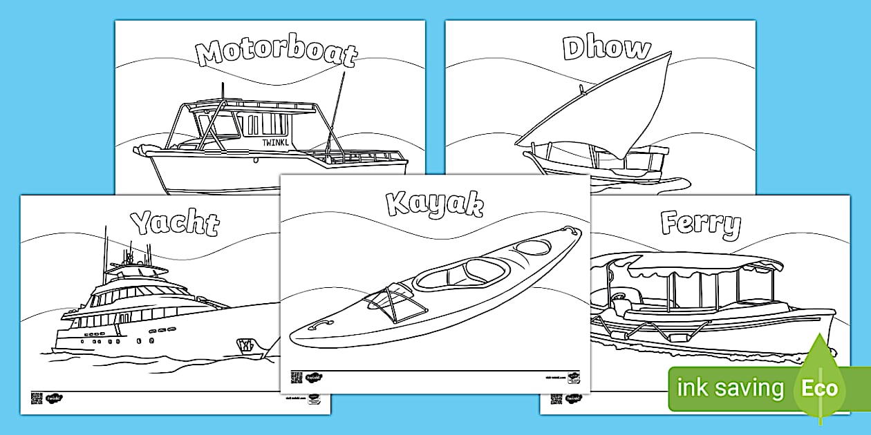 Water Transport Colouring Pages (teacher made) - Twinkl