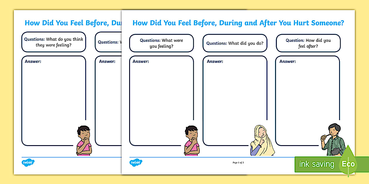 Editable How Did You Feel Before, During and After You Hurt Someone ...