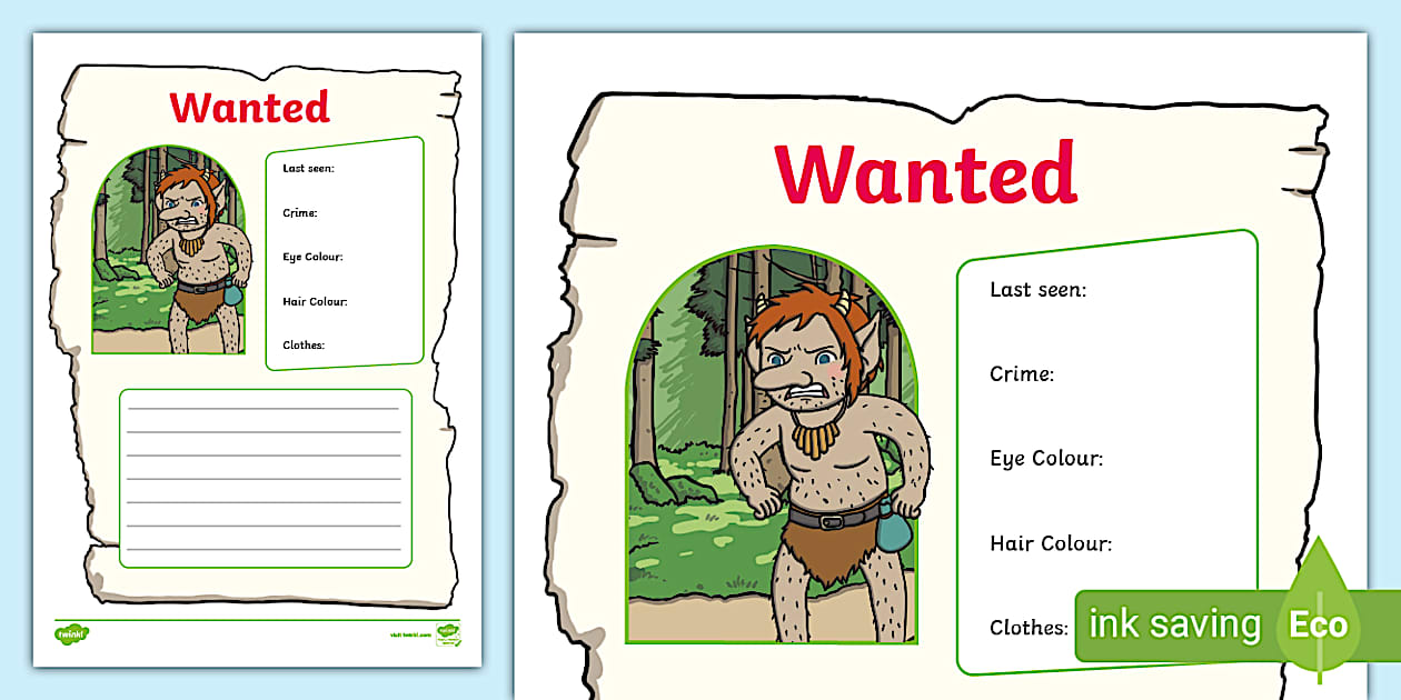 Troll Wanted Poster Writing Frame (teacher made) - Twinkl