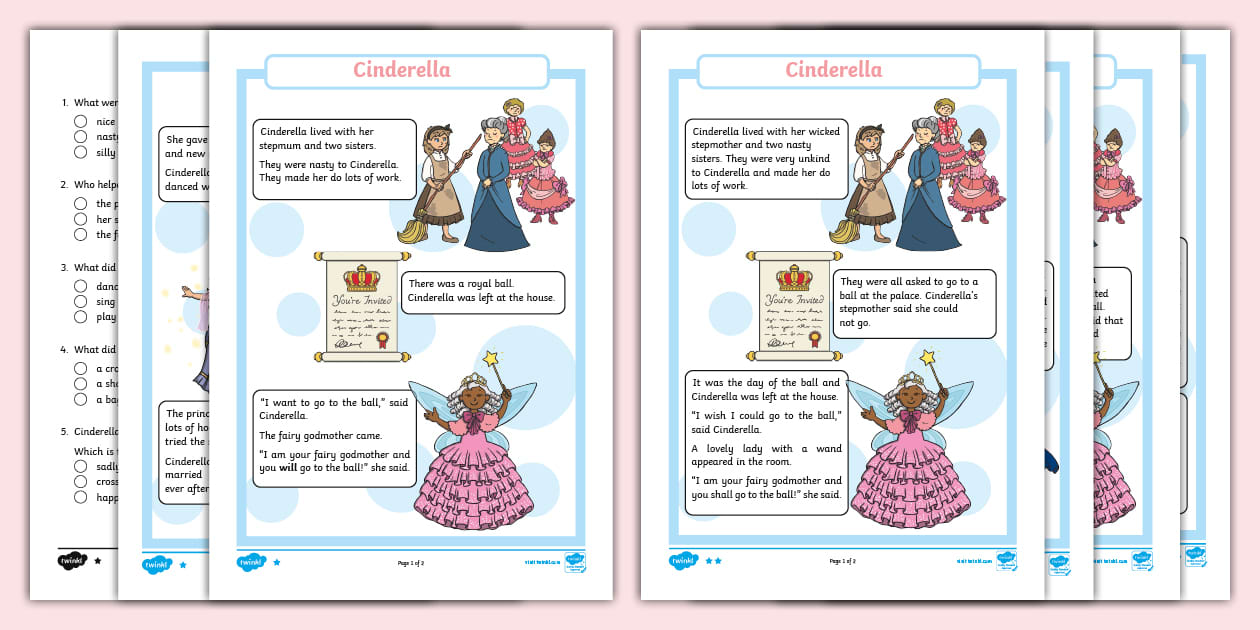KS1 Cinderella Differentiated Reading Comprehension Activity