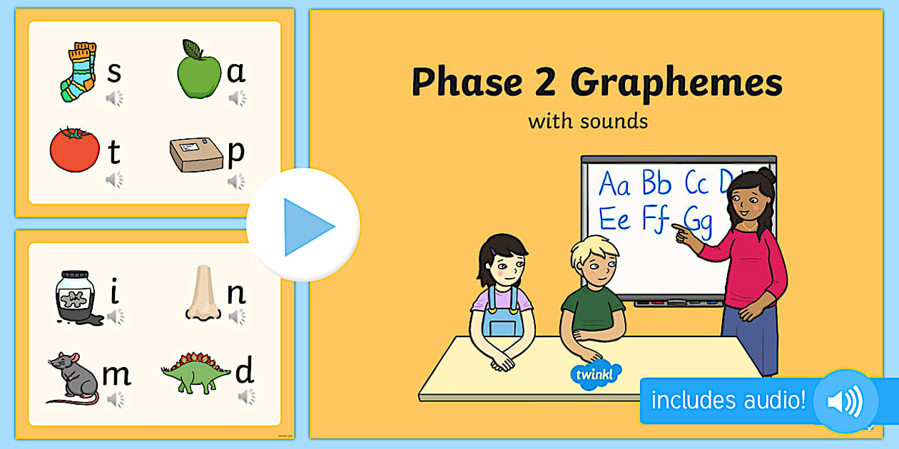 Phase 2 Graphemes PowerPoint with Sounds (teacher made)