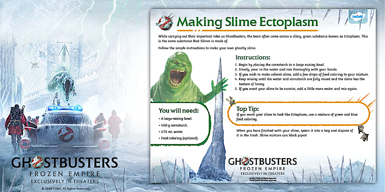 FREE! - Ghostbusters: Making Slime Ectoplasm Worksheet