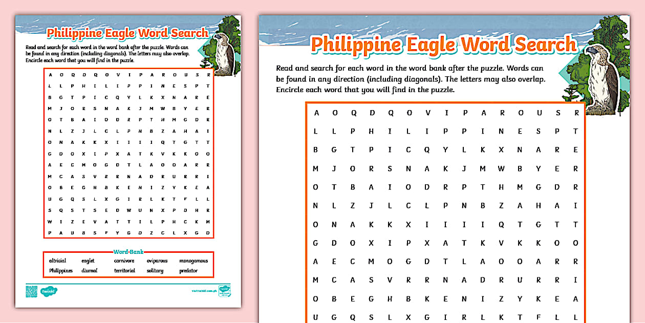 Philippine Eagle Word Search | Grades 2 - 6 | Twinkl PH