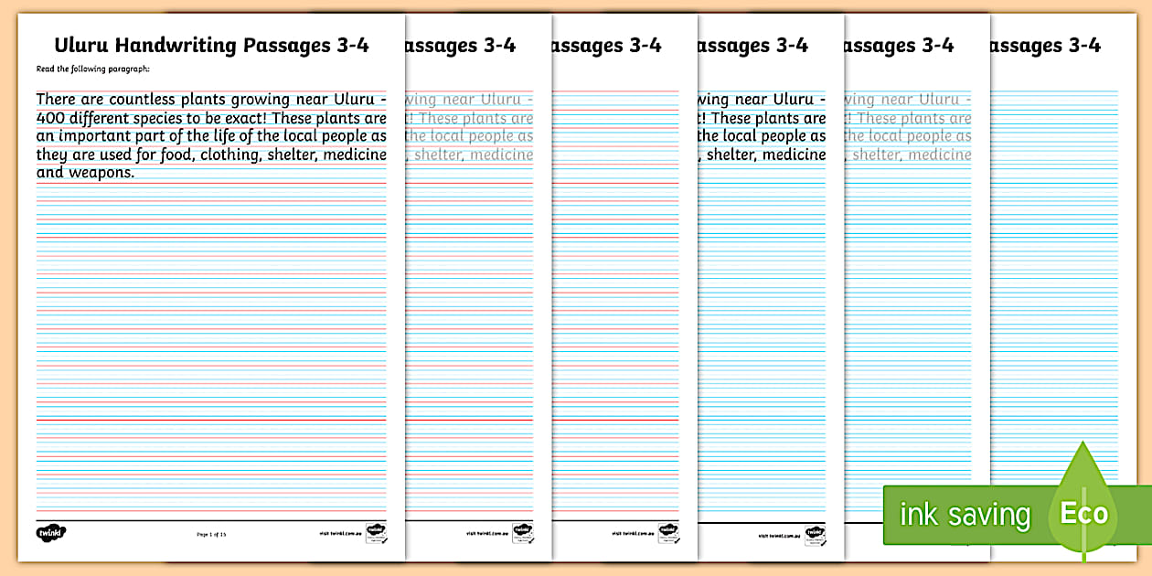 SA Uluru Handwriting Practice Middle Primary Worksheet
