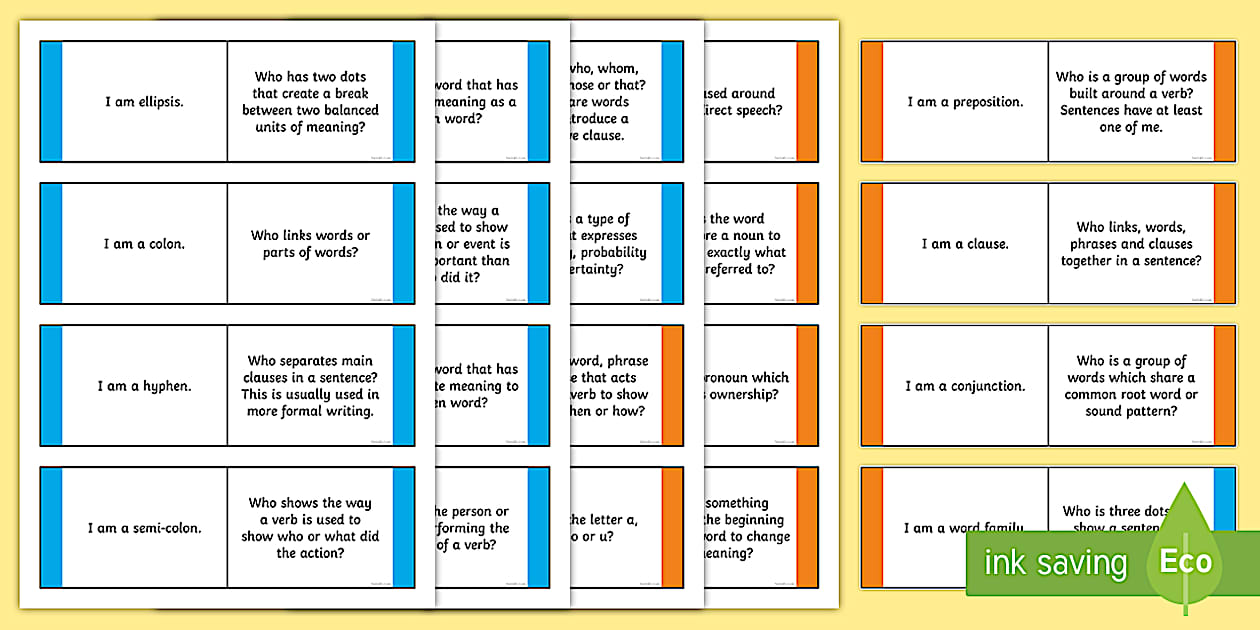 Vocabulary, Punctuation, and Grammar Card Games | KS2