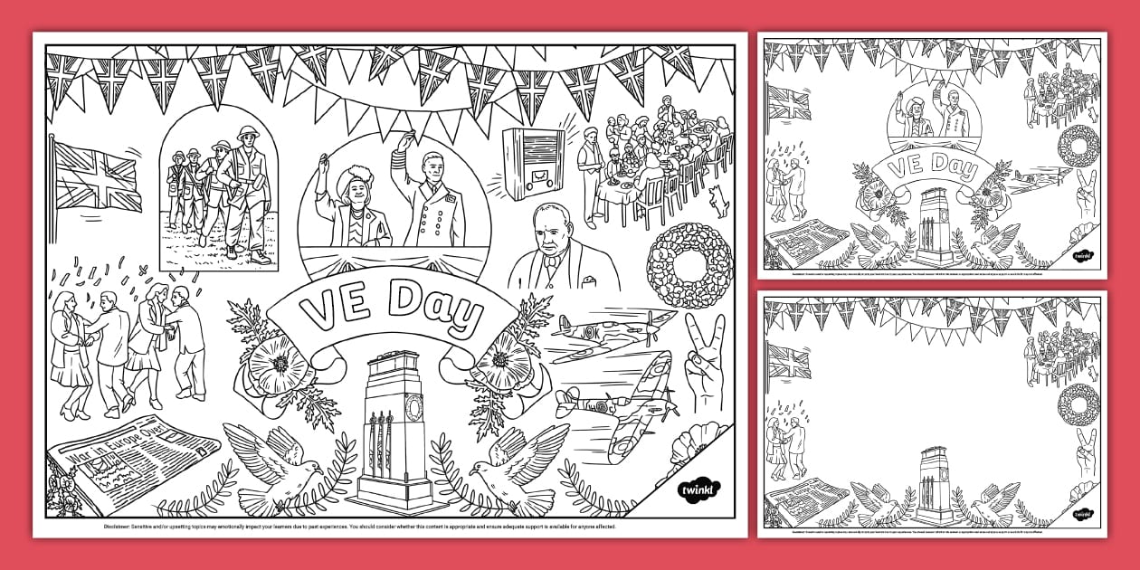 VE Day Doodle Colouring Pages for First Level CfE - Twinkl