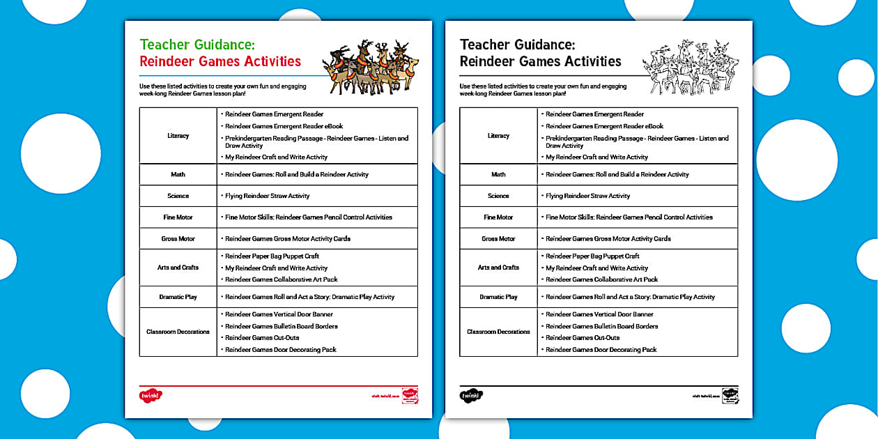 Reindeer Games Teacher Guidance: One-Week Lesson Plan