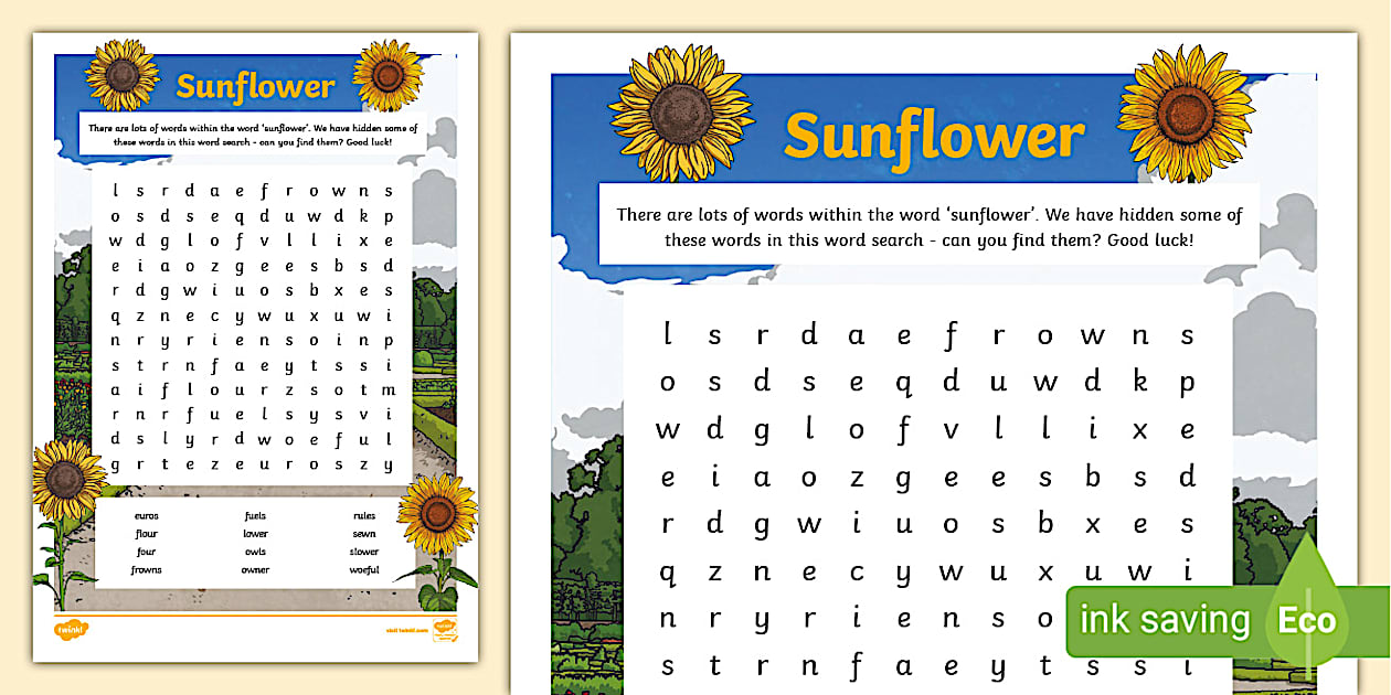 Sunflower Word Unscramble Word Search,anagrams - Twinkl