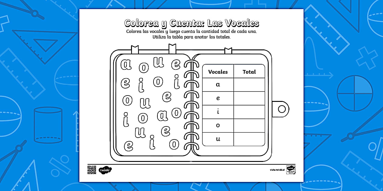 Guía de Trabajo: Colorea y Cuenta - Las Vocales - Twinkl