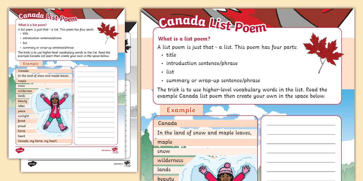 Canada List Poem Template - Twinkl English Language Arts