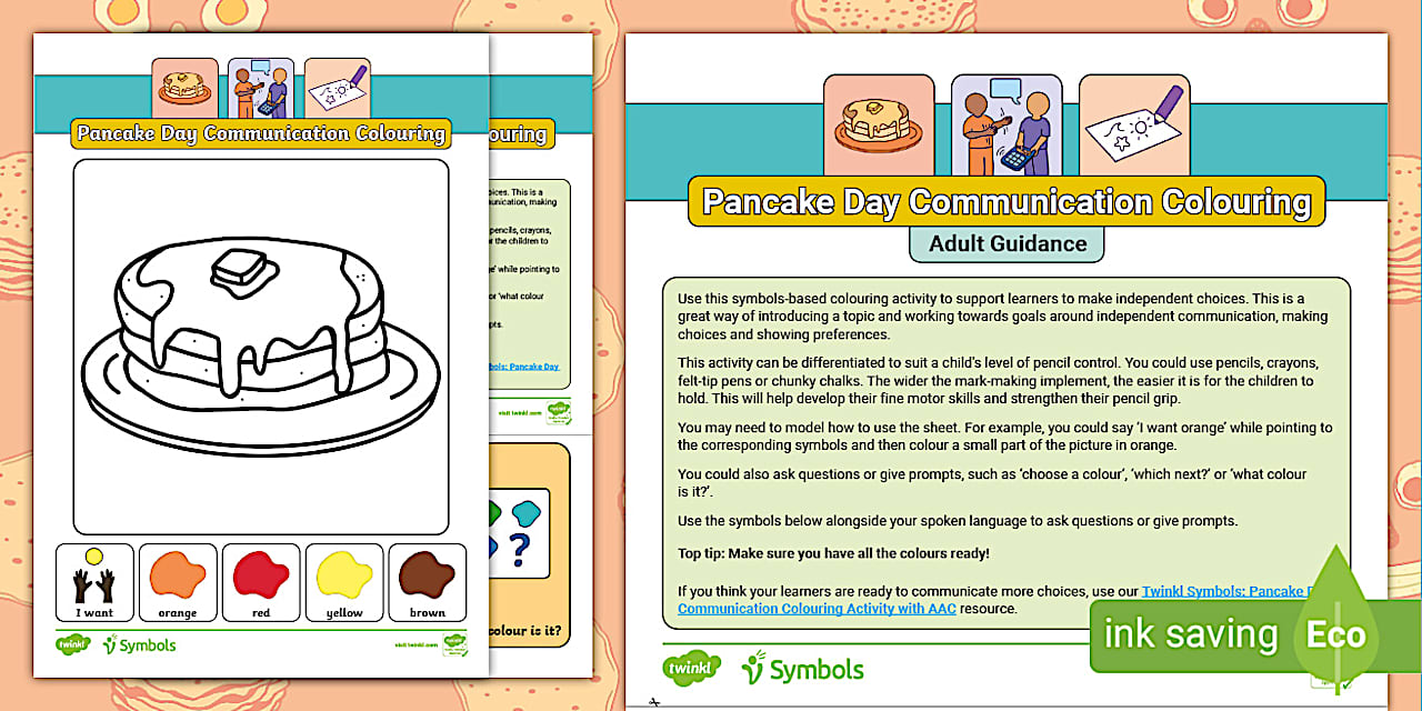 Twinkl Symbols: Pancake Day Communication Colouring Activity