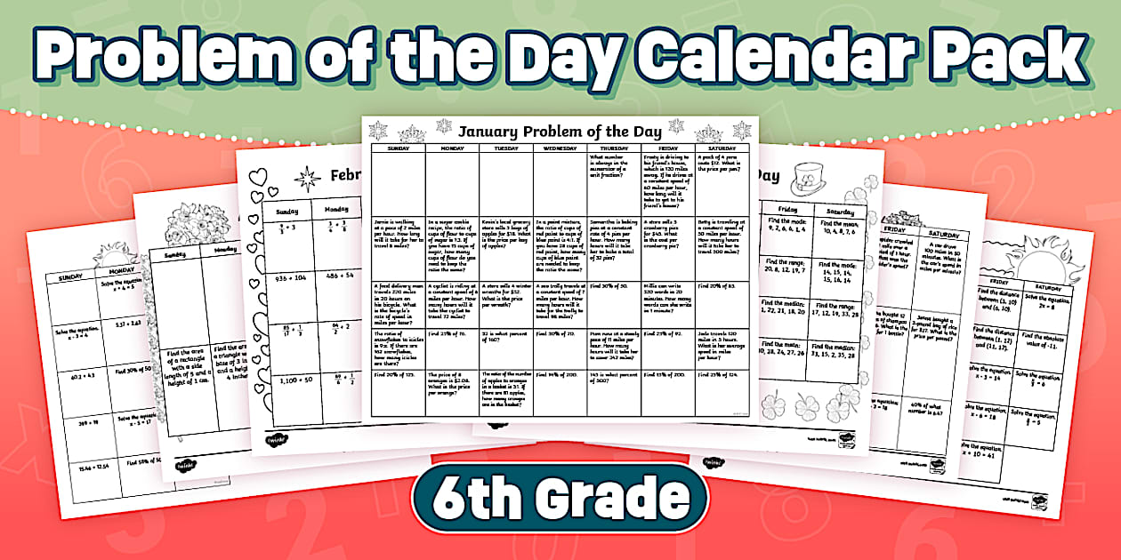 Sixth Grade 2025 Math Problem of the Day Calendar Pack