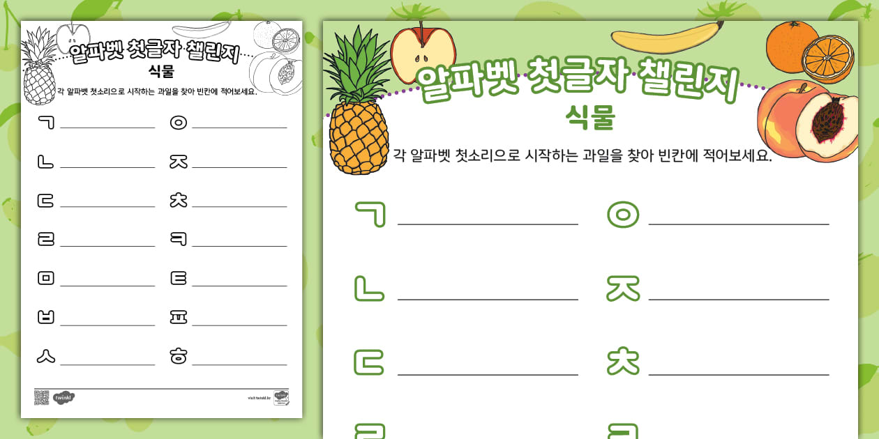 알파벳 챌린지 활동지 과일편 Fruits Alphabet Challenge Activity
