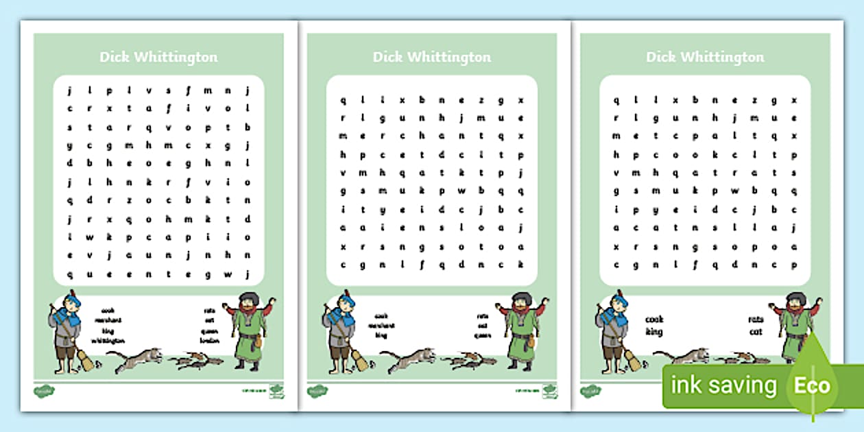 Lower Ability Dick Whittington Word Search (teacher made)