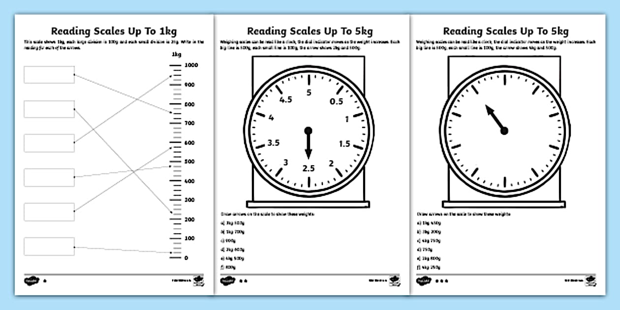 Reading Scales to 5kg Worksheet: Weight and Measurement Activity Sheet