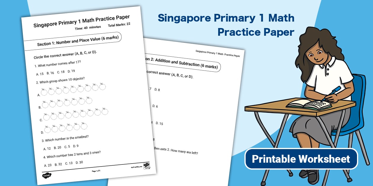 Singapore Primary 1 Maths Practice Paper – Place Value, Addition ...