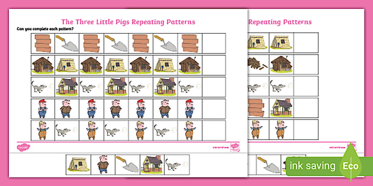 Editable The Three Little Pigs Repeating Pattern Activity