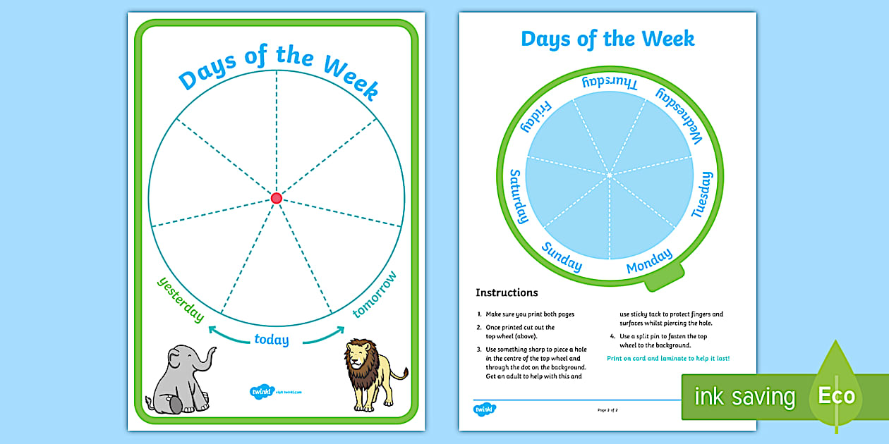 Black and White Days of the Week Sequencing Spin Wheel