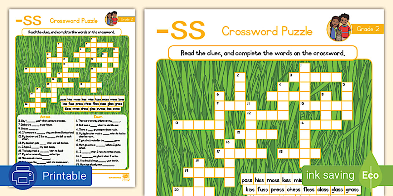 Grade 2 Phonics Crossword Puzzle -ss (teacher made) - Twinkl