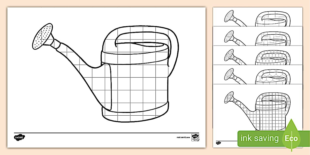 Watering Can Mosaic Colouring Page (teacher made) - Twinkl