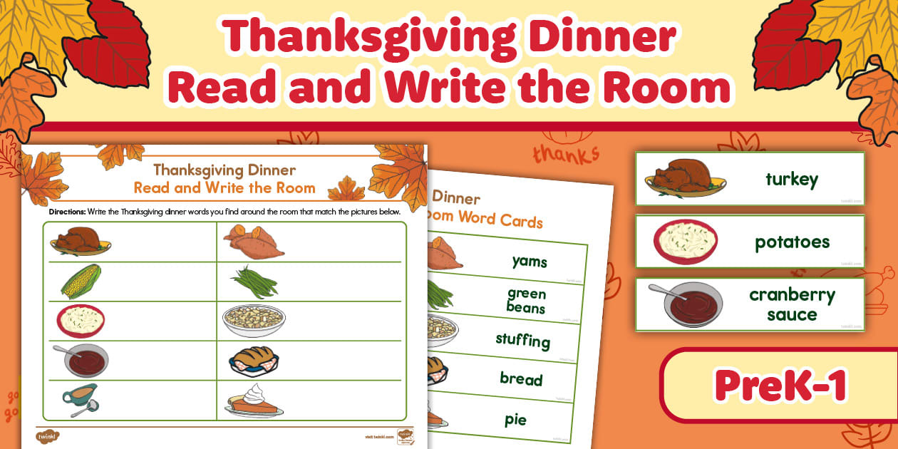Thanksgiving Dinner Read and Write the Room Worksheet