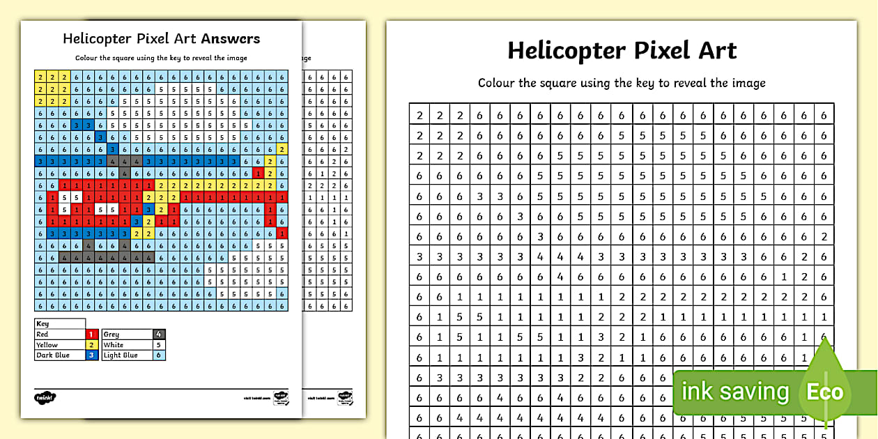Pixel Helicopter Colour by Number Resource | Pixels | Colour