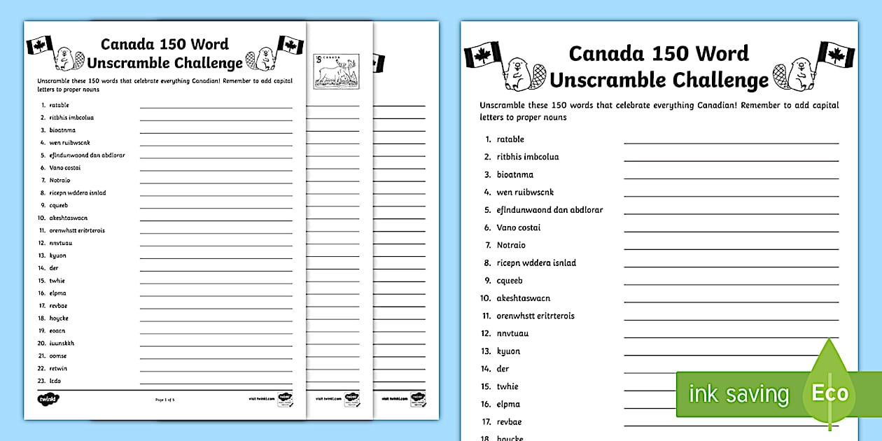 Canada 150 Challenge Word Unscramble (Hecho por educadores)
