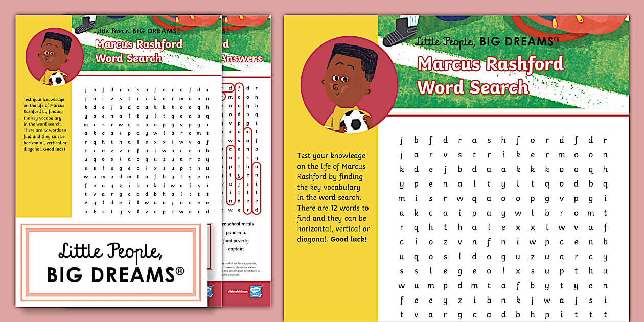FREE! - Little People, Big Dreams: Marcus Rashford Word Search
