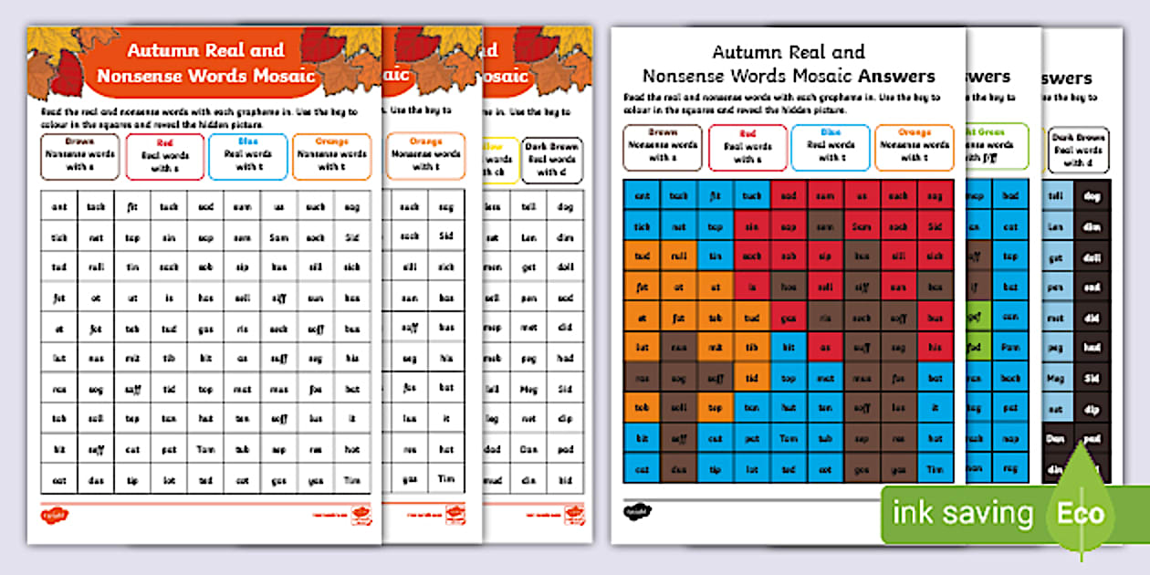 Autumn Phase 2 Phonics Mosaic Activity Sheets - Twinkl