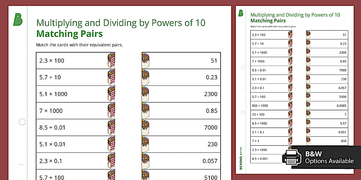 Multiplying and Dividing by Powers of 10 Matching Cards