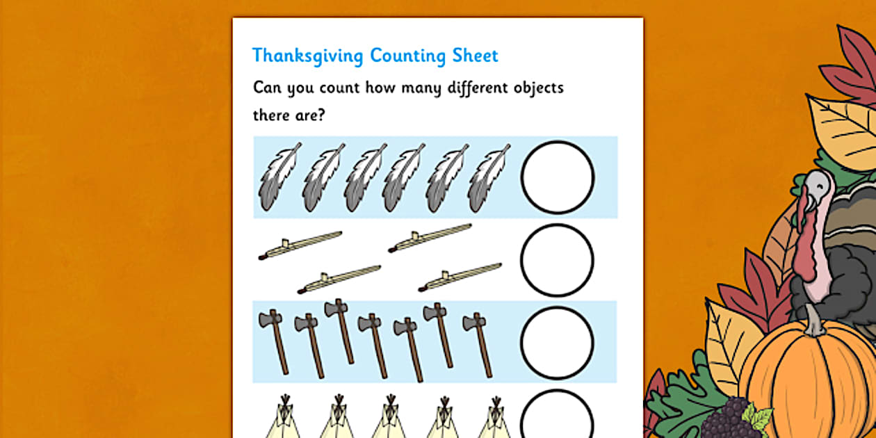 Thanksgiving Counting Sheet (teacher made) - Twinkl