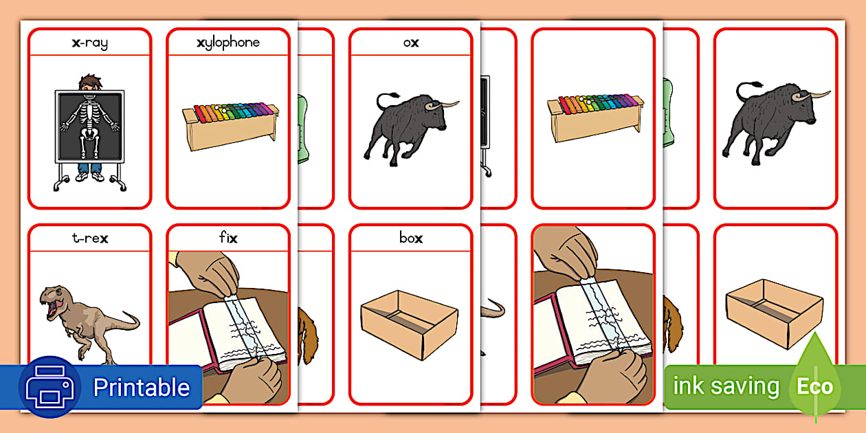 Gr. R Phonics: X Flashcards (professor feito) - Twinkl
