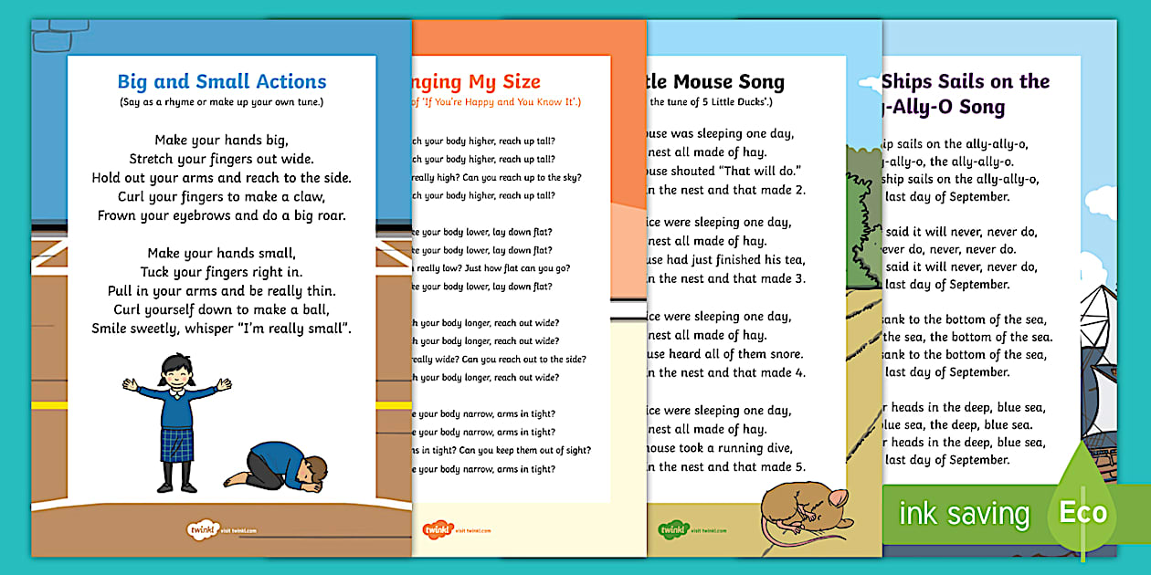 Black and White Big and Little Songs and Rhymes Resource Pack