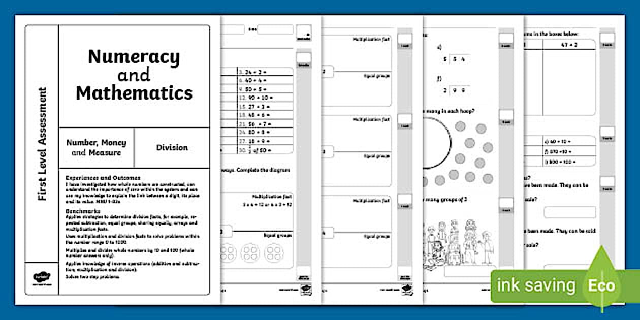 Editable First Level Numeracy and Mathematics Assessment - Division