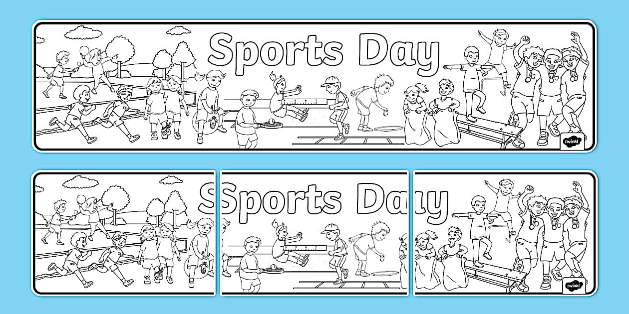 Sports Day Colouring Display Banner (teacher made) - Twinkl