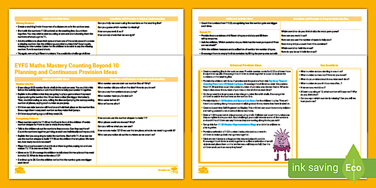 EYFS Maths Mastery Counting Beyond 10 Planning - Twinkl