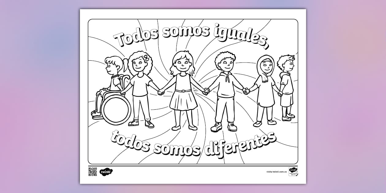 Hoja de colorear: Todos somos iguales, todos somos diferentes