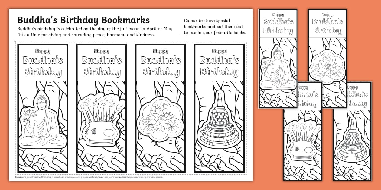 Buddha's Birthday Colouring Bookmarks (teacher made)