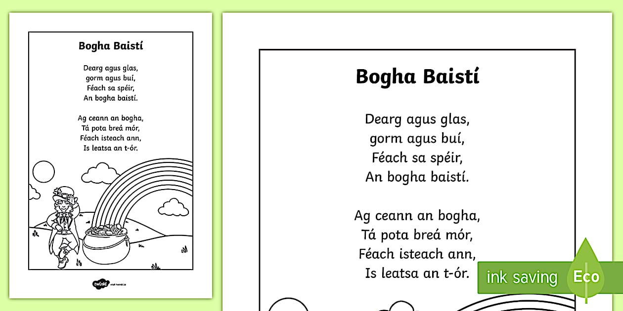 'Bogha Báistí' Irish Poem | Rainbow as Gaeilge | - Twinkl