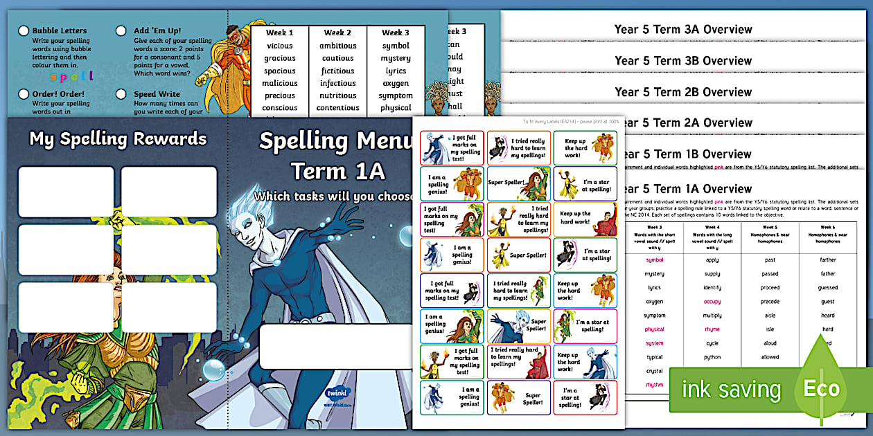 Editable Year 5 Superhero Themed Spelling Menu Pack - Twinkl