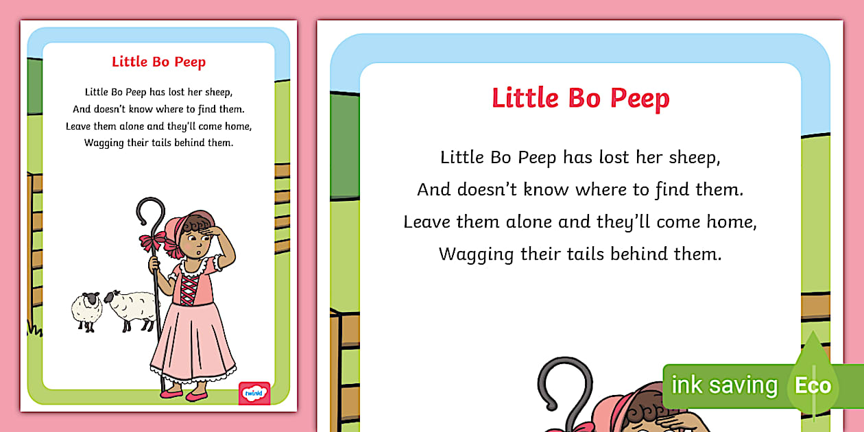 Little Bo Peep Nursery Rhyme Song Poster (teacher made)