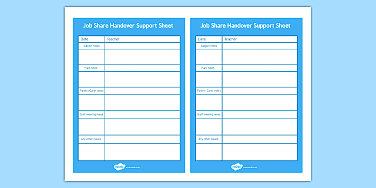 Editable Job Share Handover Support Sheet - Twinkl
