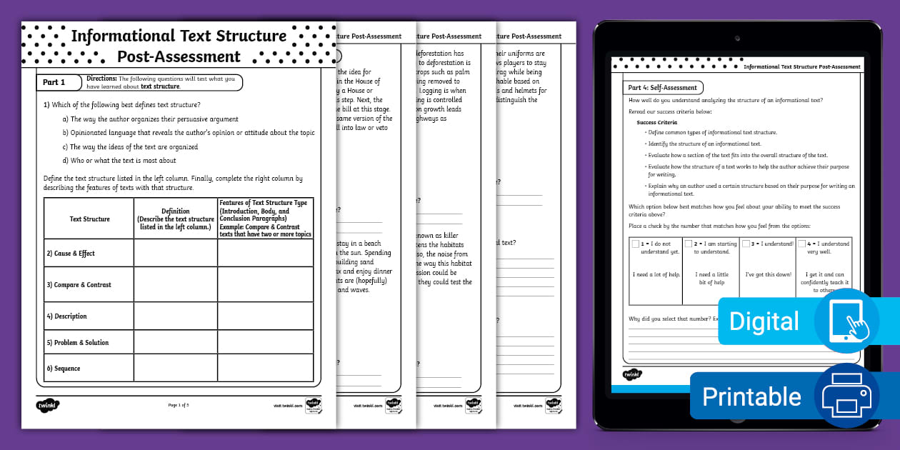 Sixth Grade Informational Text Structure Post-Assessment