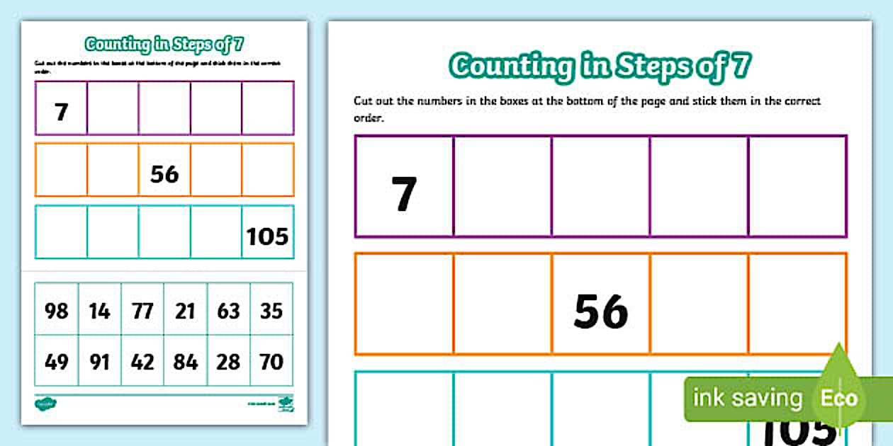 Counting in 7s Cut and Stick Worksheet / Worksheet - Twinkl