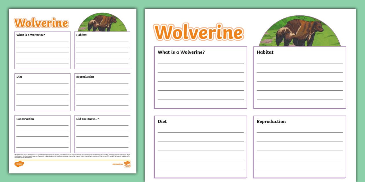 All About Wolverine Fact File Template (Teacher-Made)