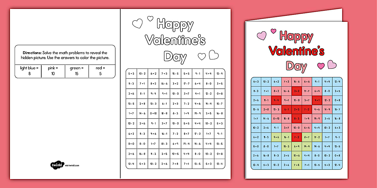 Valentine's Day Addition and Subtraction Mosaic Card