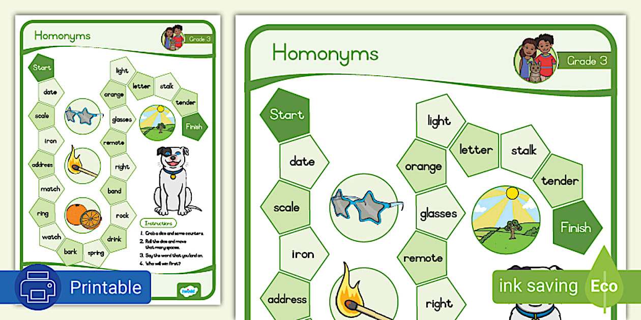 Grade 3 Phonics: Homonyms Printable Game (teacher made)